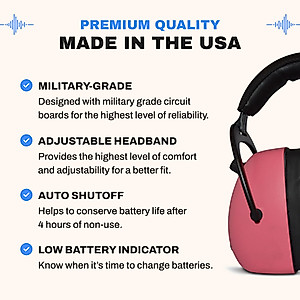 Pro Ears Gold II 30 Electronic Hearing Protection, Military Grade Tactical Ear Muffs, NRR 30 DB, for The Range, Shooting, & Hunting, Pink