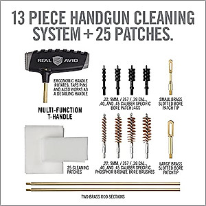 Real Avid PRO Handgun Cleaning Kit | Premium Pistol Cleaning Kit with Brass Cleaning Rod, Bore Brushes, Gun Cleaning Jags & Gun Cleaning Patches | For .22 .357 9MM .38 .40 .44 & .45 Caliber Handguns