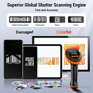 Tera Barcode Scanner Wireless 2D with Stand: Pro Version Digital Setting Screen Keypad Works with Bluetooth 2.4G Wireless USB Wired Extra Fast Scanning Speed Handheld Bar Code Reader HW0009-Z