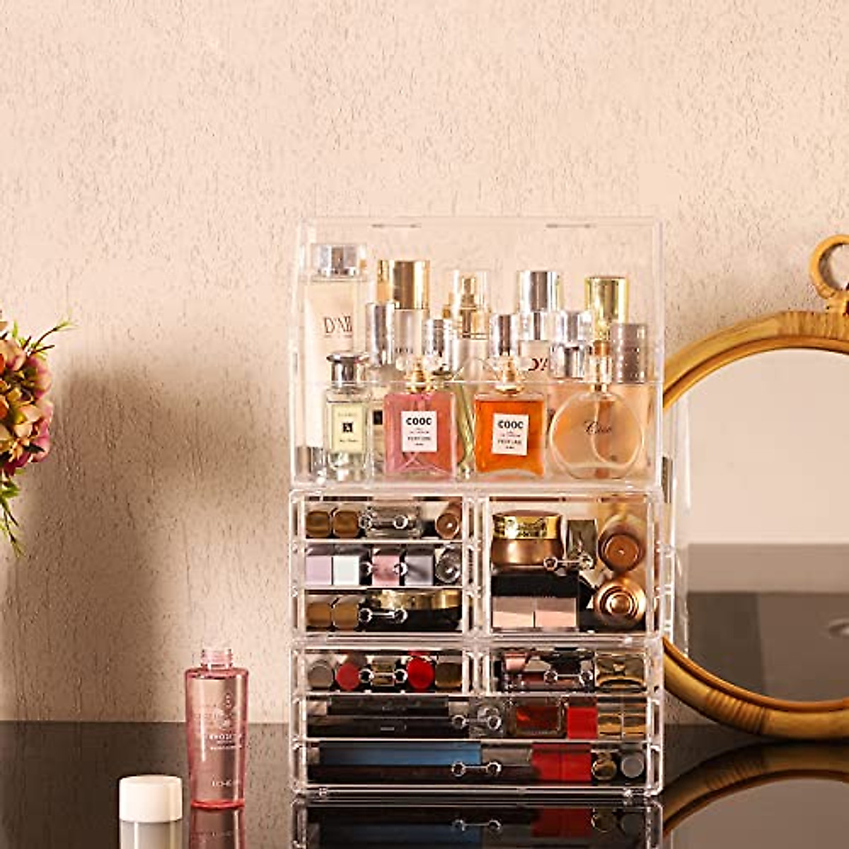 Makeup Organizers and Storage With Lid,Dustproof Waterproof Design Make up Organizer for Bathroom Countertop With 8 Drawers For Beauty Product,Skincare,Lotions,Perfume Cosmetic Storage Case