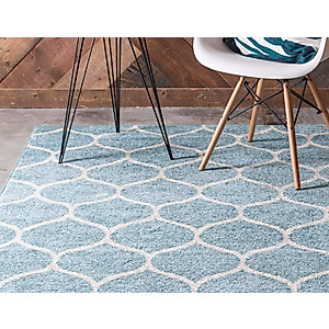 Unique Loom Trellis Frieze Collection Area Rug - Rounded (5' 1" x 8', Light Blue/ Ivory)