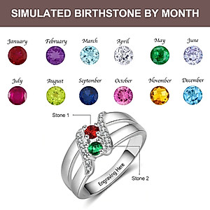 YDD 10K 14K 18K Gold Mothers Rings with 2 Stones Birthstone Ring Gold Ring with Birthstone Rings for Women Custom Engraved Engagement Promise Rings for Women
