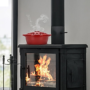 STBoo Wood Stove Steamer: Cast Iron Fireplace Humidifier | Indoor Pot for Home Heating | Bowl Fireplace Stove Covers Accessories Decorative | Matte Finish & Rust Resistan & 2.7 Quart, Red