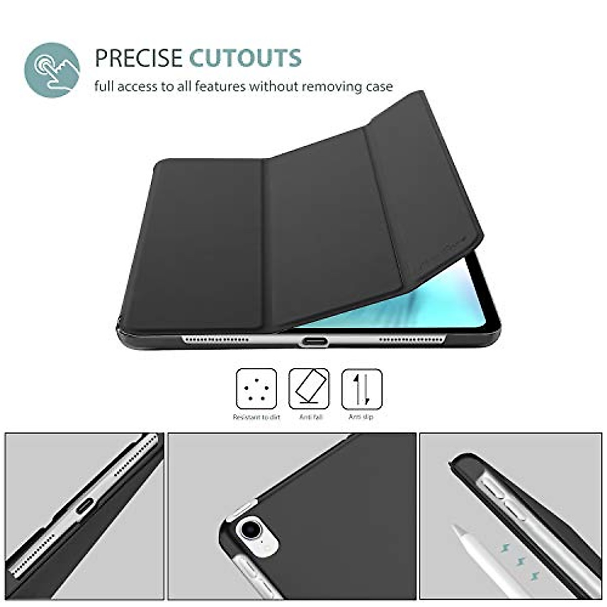 ProCase Smart Case for iPad Pro 12.9" 2018 3rd Gen, Slim Lightweight Trifold Stand Smart Cover with Translucent Frosted Back Protective Case for iPad Pro 12.9 Inch 3rd Gen 2018 Release –Black