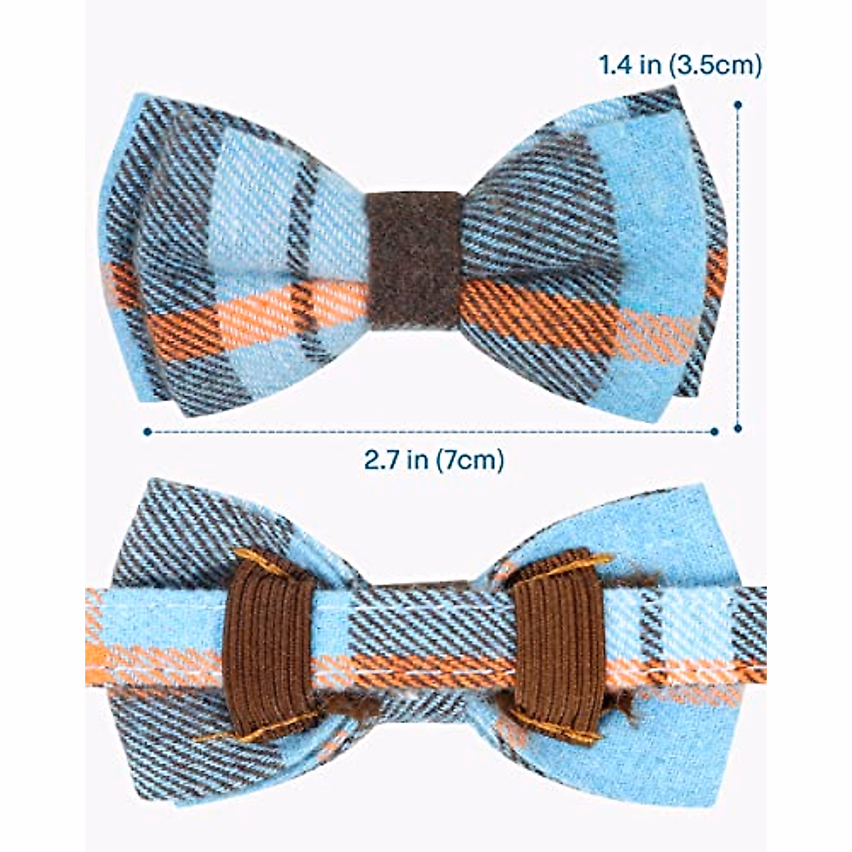 TagME Personalized Cat Collar, Breakaway Tartan Kitten Collar with Cute Bow Tie & Bell, Stainless Steel Slide-on Pet ID Tag Engraved with Name & Phone Numbers, Haze Blue