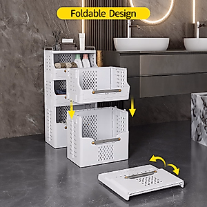 pupustar Laundry Basket with Wheels,Rolling Folding Laundry Hamper,Utility cart,Kitchen Storage Cart,Stackable Storage Bins Open Front,Dirty Clothes Hamper,Plastic Laundry Room Organization