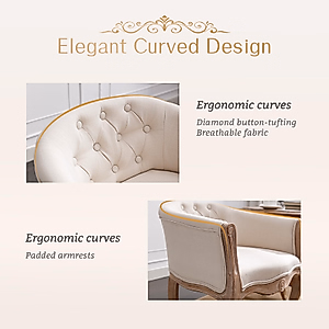 Bonzy Home French Accent Chair for Living Room Bedroom, French Country Chair with Memory Foam and Carved Legs, Stylish Comfy Living Room Chair, Vintage Upholstered Chair for Home Office, Beige