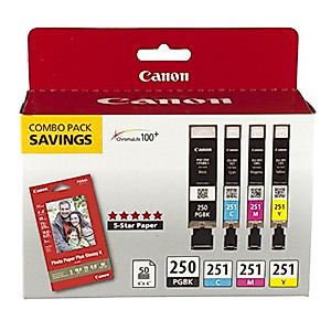 Canon PGI-250BK/CLI-251CMY Black/Color Ink Cartridges & PP-201 Paper Combo Pack and CLI-251 Gray Ink Tank (6517B001)