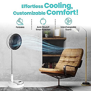 ENPI Foldable Travel Fan with Remote, 10800 mAh Battery Operated - Portable, Quiet & Rechargeable Standing Fan for Bedroom, Office & Outdoor - Oscillating, Table & Floor Fans (8 Inch)