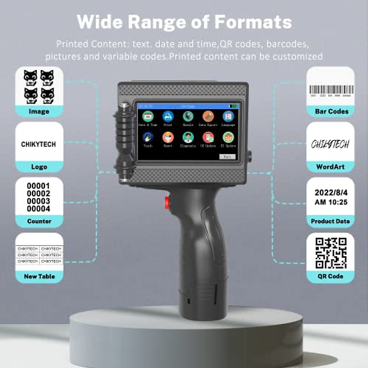 Portable upgrading handheld inkjet printer ZK-1690 with 4.3 Inch Touch Screen Quick-Drying Handheld Inkjet Printer (Support 22 Languages Including English, German, French, Japanese, Italian, etc.)