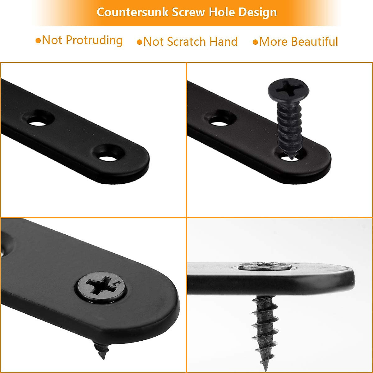 30 PCS Black Straight Braces, Cast Iron 100MM X 20MM X 3MM Heavy Duty Corner Braces for Wood, Mending Plate Connector Joining Bracket for Fence, Shelves, Furniture and Cabinet, Round End