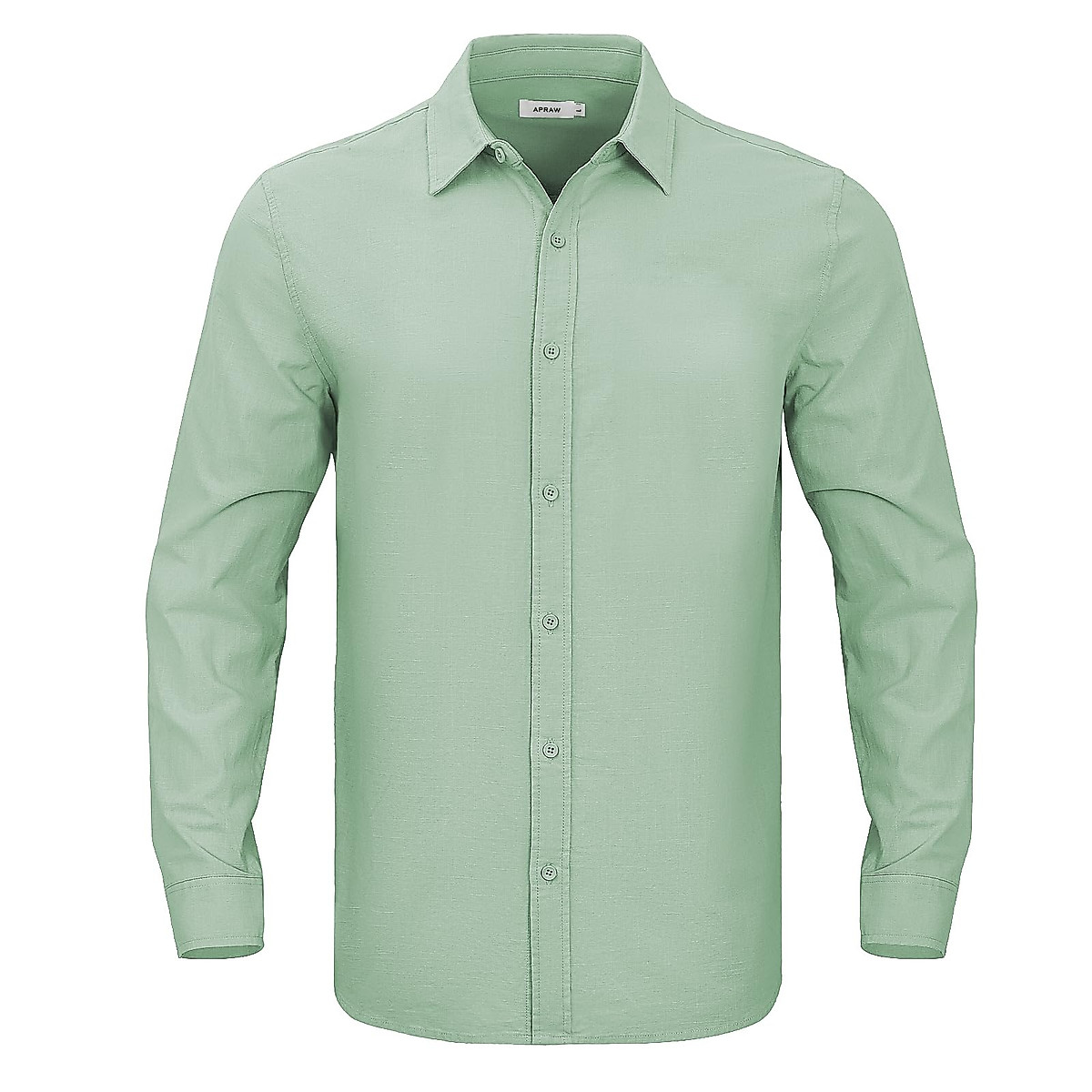 Mens Linen Button Down Shirts Long Sleeves Summer Beach Casual Regular Fit Shirt Tops Green