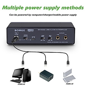 BOMGE USB Audio Interface(24 bit/192 kHz) with XLR,phantom power,Direct Monitoring,Loopback for PC Recording,Streaming,Guitarist,Vocalist and Podcasting