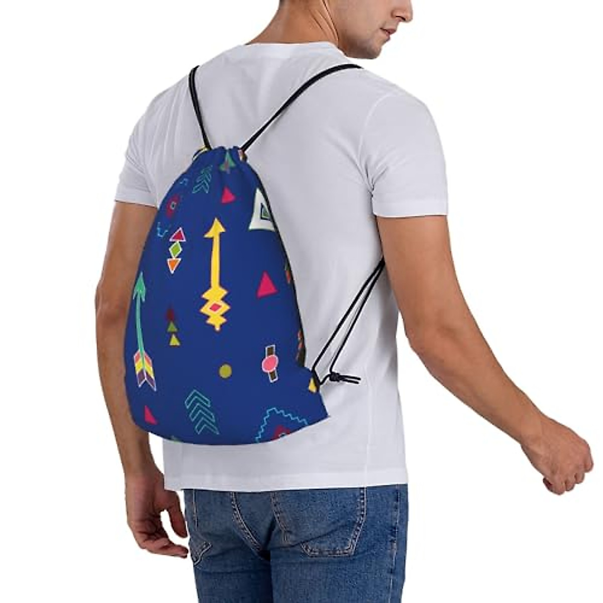 Delhiponics Bohemian Element Arrow Drawstring Backpack Waterproof Gym Sports Trave String Bag Adjustable Lightweight Drawstring Bag Sports Dance Sackpack