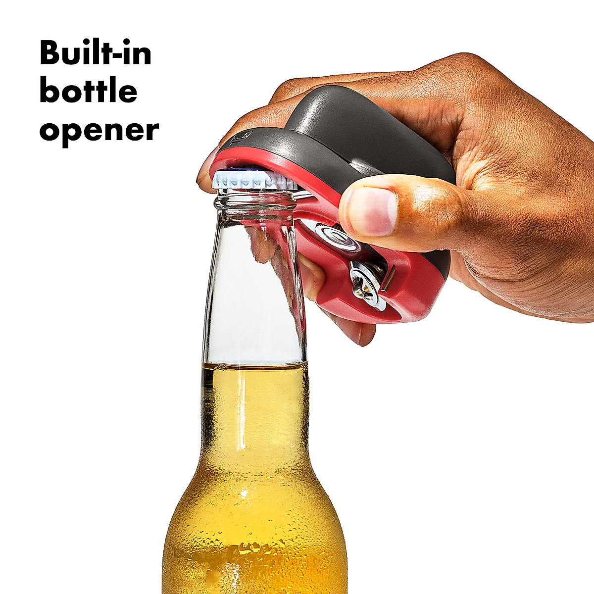 OXO Outdoor Kitchen Compact Can Opener with Built-In Bottle Opener,Red/Grey