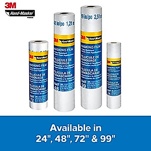 3M Hand Masker Advanced Masking Film, 72 in x 90 ft, Static Cling Keeps Film in Place, Prevents Liquids From Bleeding Through, Flake Resistant, For Indoors & Outdoors Use, 1 Roll (AMF72)