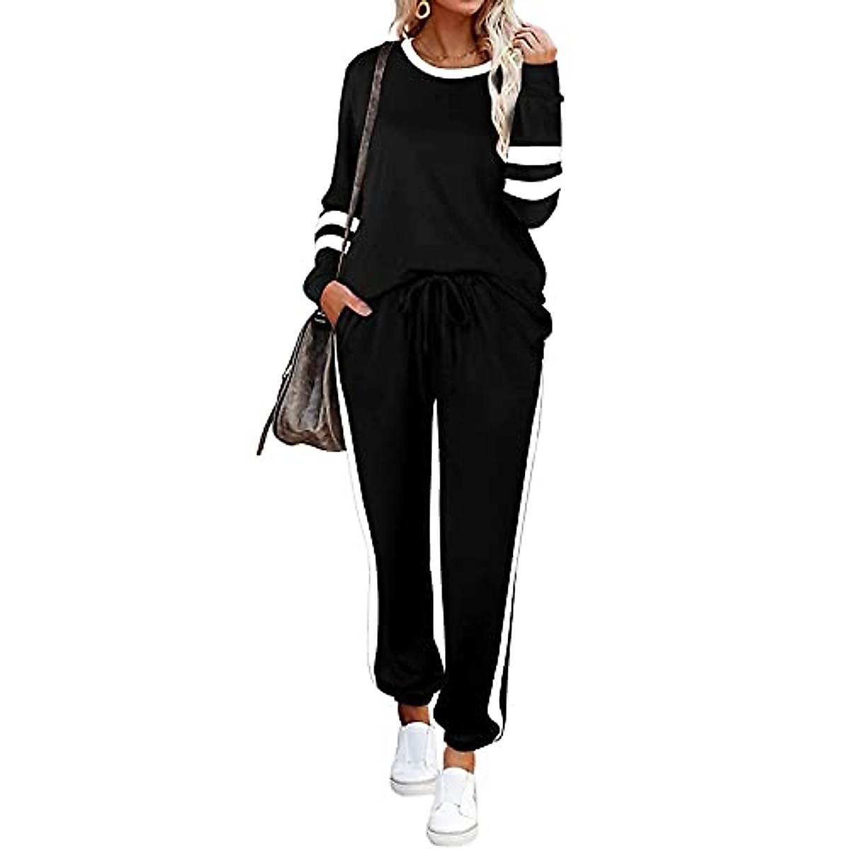 FZYLQY Lounge Sets for Women Sweatsuits Sets Two Piece Outfits Long Sleeve Pullover Matching Pants Workout Athletic Tracksuit Summer Outfits for Women