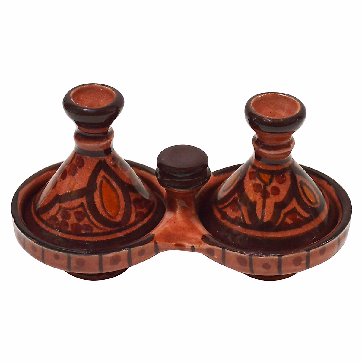 Moroccan Handmade Tagine Double Spice Holder seasoning Container Burgundy