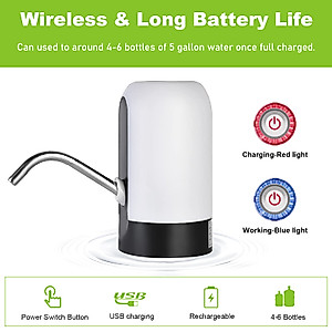 Calogy 5 Gallon Water Dispenser, Electric Drinking Water Pump with Rechargeable, Portable Automatic Water Bottle Pump for Camping Kitchen Home Office - White