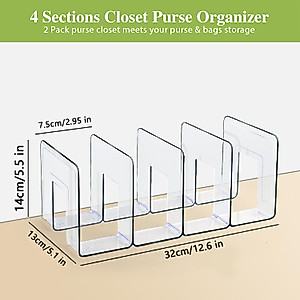 2 Pcs Purse Organizer for Closet, Acrylic Clear Purse Storage Organizers, Closet Organizers and Storage Purse Handbag Divider Holder, 4 Sections Purse Organizers Dividers in Bedroom Office (bright)