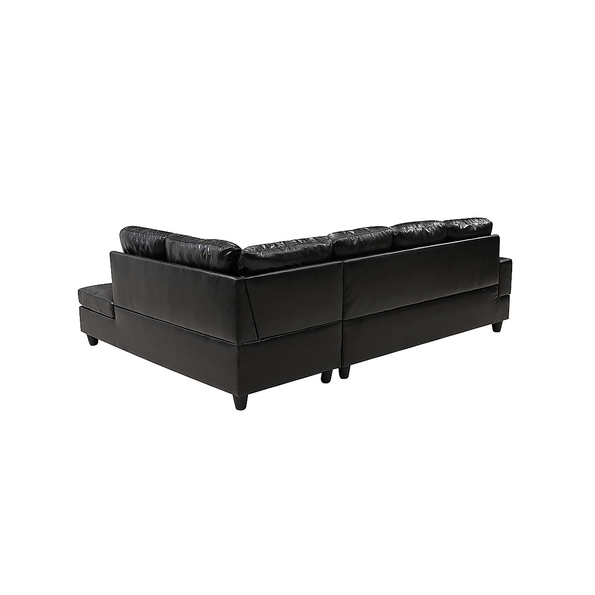 GINGVAT Black Faux Leather Sectional Sofa Living Room Furniture Set, L-Shape Couch with Right Chaise, Storage Ottoman, and 2 Pillows