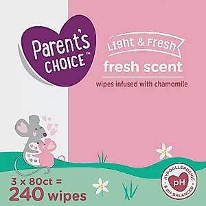 Parent's Choice Light & Fresh Baby Wipes, 3 Flip-Top Packs of 80 (240 Total Wipes)