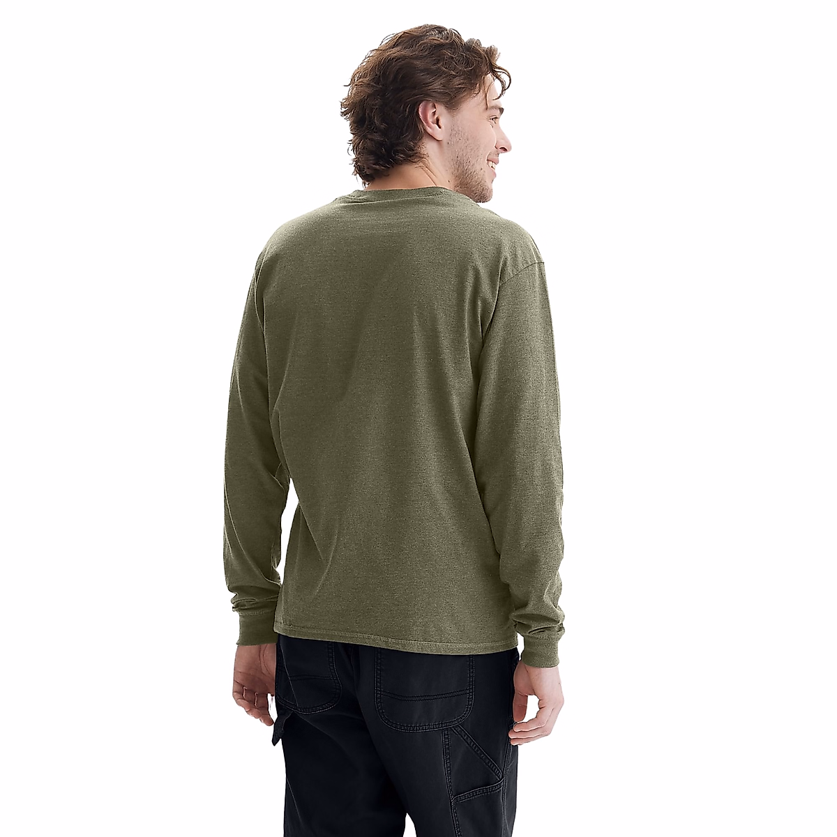 Hanes Mens T-shirts, Beefyt Cotton Long Sleeve Henley, Camouflage Green Heather, XX-Large US