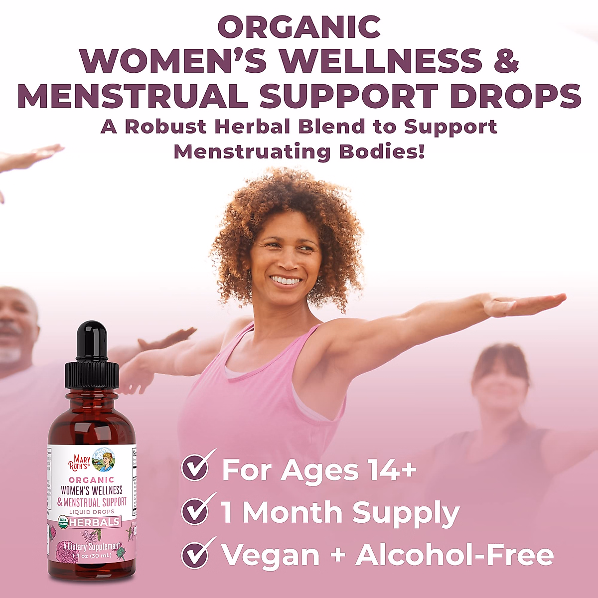 MaryRuth Organics USDA Organic Women's Wellness Liquid Herbal Supplements | Includes Stinging Nettle, Raspberry Leaf, Eleuthero Root, Chaste Tree Berry | Menstrual Support | Non-GMO, Vegan