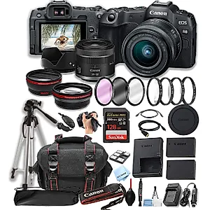 Canon EOS R8 Mirrorless with RF 24-50mm f/4.5-6.3 is STM Lens + 128GB Pro Speed Memory + Case + Tripod -Proffesional Bundle (Renewed)