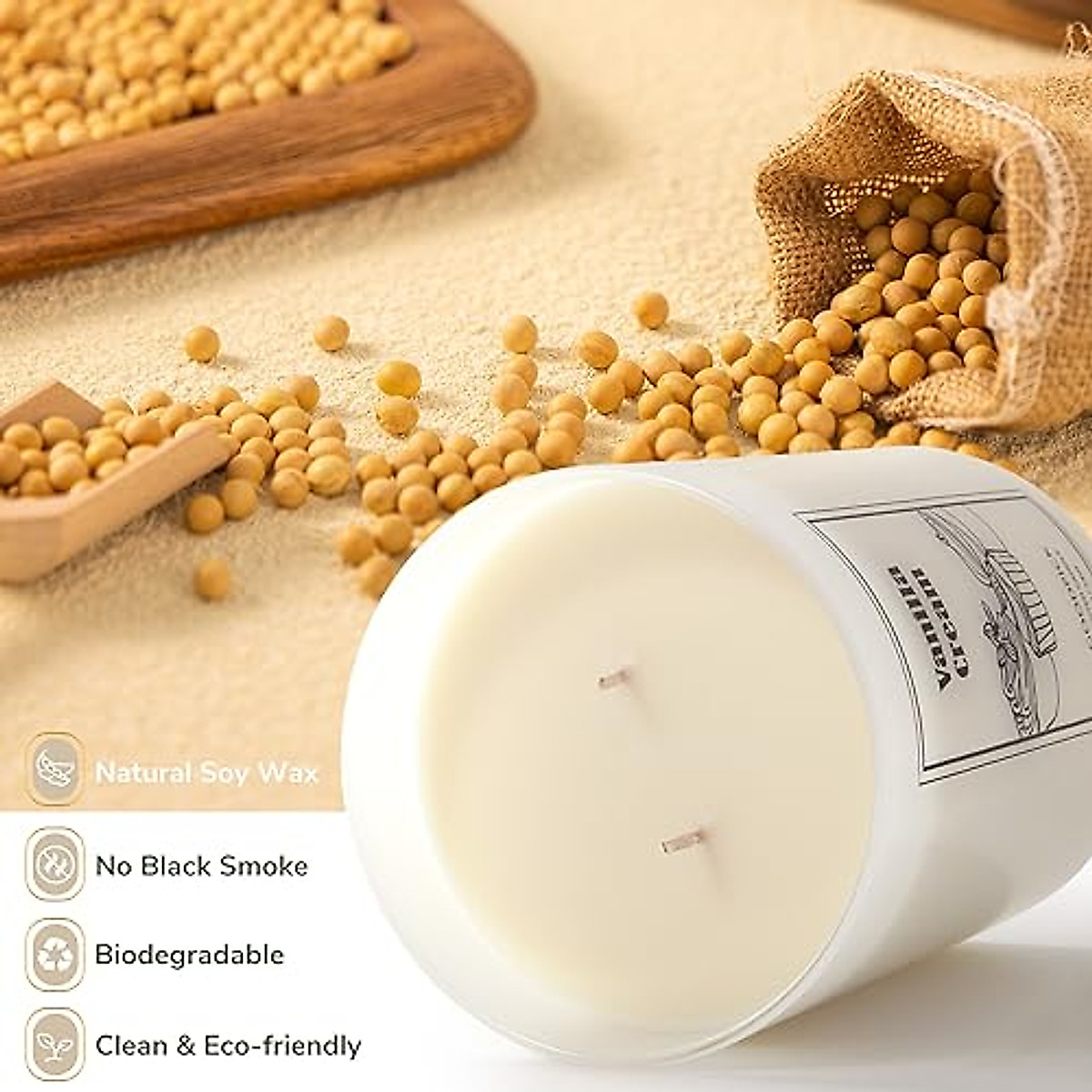 Goodpick Vanilla Scented Candle 22 oz, Decorative Candles for Home Fragrance, Gifts for Women, Christmas Gift, Birthday, Friendship Gifts, Aromatherapy Candle, 2 Wicks Large Candle Jar, Soy Candles