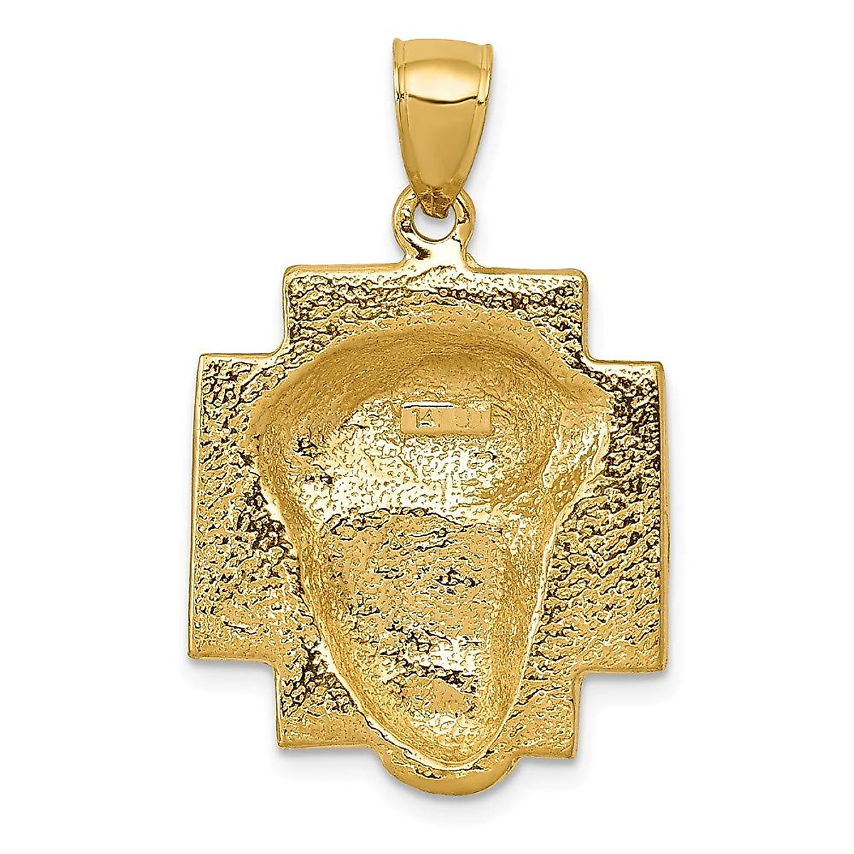 Solid 14k Yellow Gold 2-D Large Jesus Head with Crown Emperor Royal King Queen Pendant Charm