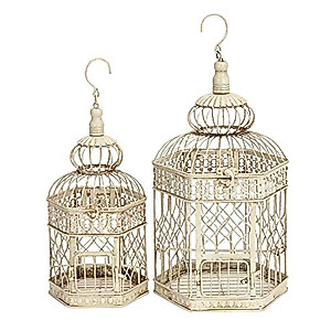 Deco 79 66520 Inch, Set of 2 Metal Bird Cage, 21", 18"H, Cream, 2 Count