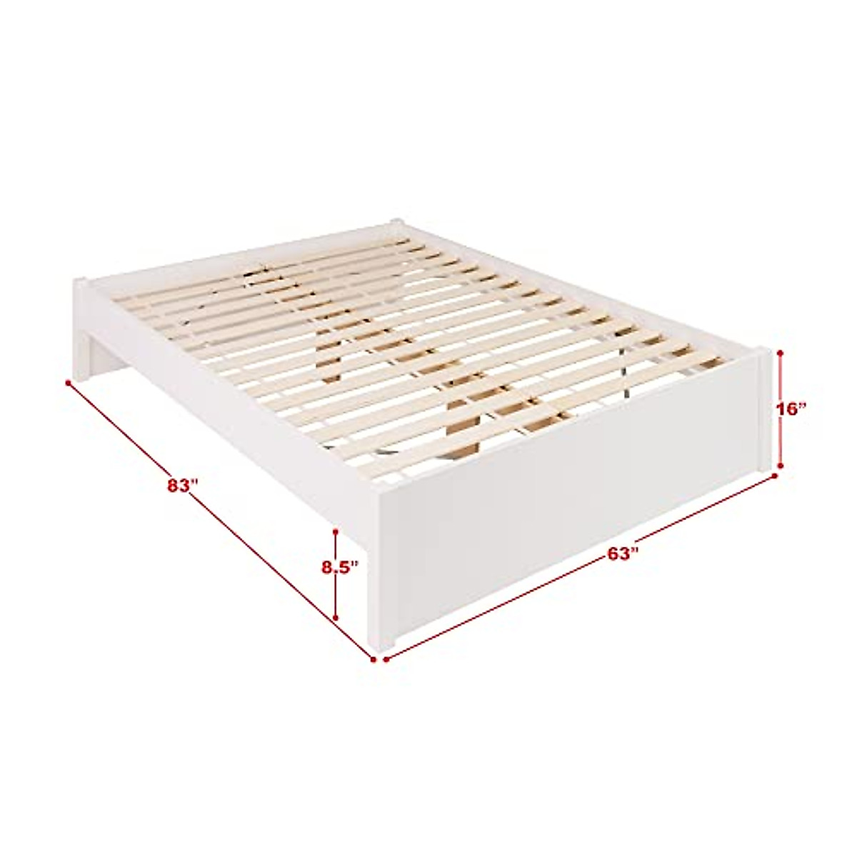 Prepac Select Queen 4-Post Raised Platform Bed with Under Bed Storage Space, Modern Queen Storage Bed 83" D x 63" W x 16" H, White, WBSQ-1302-2K