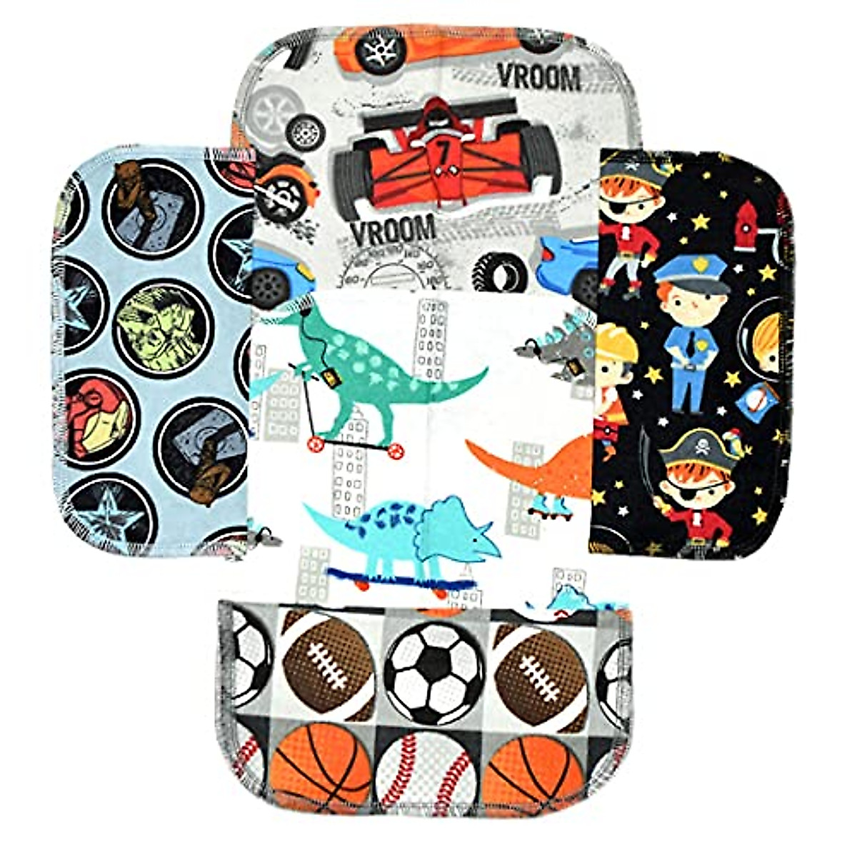 1 Ply Printed Flannel 8x8 Inches Little Wipes Set of 5 All Things Boy