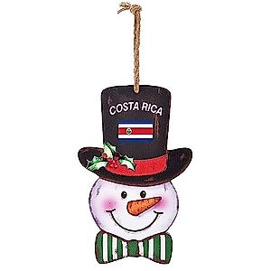 State Flag of Costa Rica Christmas Sign Wooden Plaque Xmas Snowman Sign for Home Holiday Wall Decor