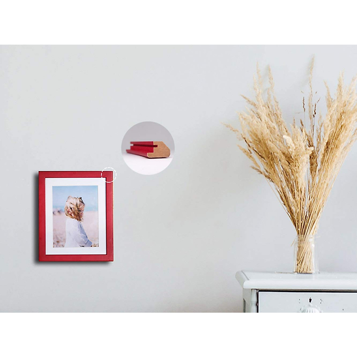 JD Concept 8x10 Soft-Red Thin Wood Picture Frame with Glass, for Photo 6x8 with Mat or 8 x 10 without Mat, Desk-top or Wall Mounted