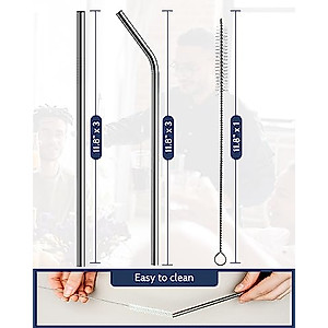 Stanley Straw Replacement 40 oz 30 oz, 6 Pcs Metal Straws Reusable, Reusable Straws Dishwasher Safe with Straw Cleaner(Silver 12 inches)