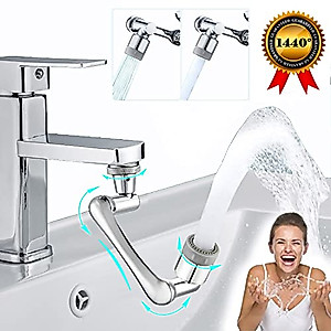 New Generation 1440° Universal Rotating Faucet Extender Aerator, Big Angle Robotic Arm Water Swivel Sprayer with 2 Water Outlet Modes for Face Washing Gargle Eyewash Kitchen Bathroom Sink