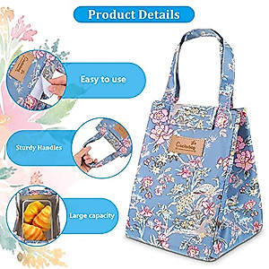 Insulated Lunch Bag Insulated Retro Lunch Box Freezable Leakproof Mini Lunch Bag Reusable Tote Bag Insulated Cooler Lunch Bag for Women Men Kid Travel Office Work School Beach (Chic Flower Style)