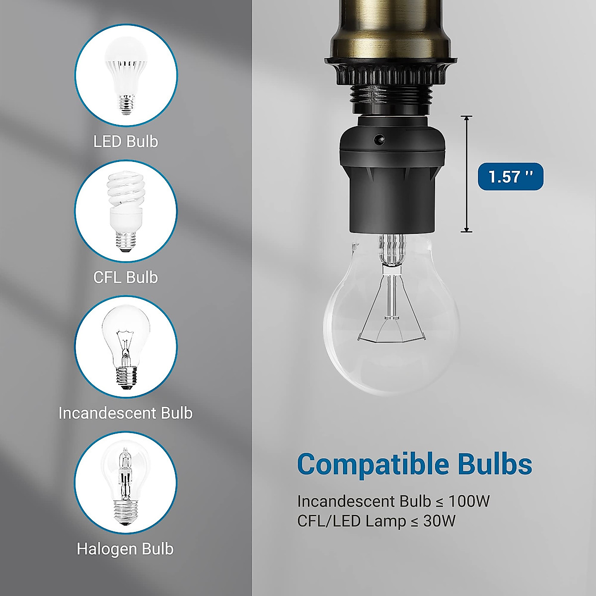 DEWENWILS Light Sensor Socket, E26 E27 Dusk to Dawn Sensor Socket, Light Bulb Socket for Light Fixtures, Compatible with Incandescent/CFL/LED/Halogen Bulbs, 6 Pack, Black