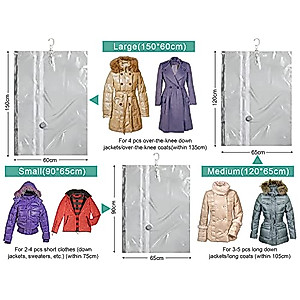 12 Pieces Hanging Vacuum Storage Bags with 2 Hand Pumps Vacuum Seal Garment Storage Bags Reusable Compression Bags for Clothes Storage and Closet Organizer, 3 Sizes S M L