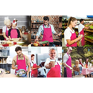 XEEYAYA 9 Pack Pink Apron for Women Adult Girls Ladies with Pockets - Bib Kitchen Aprons Bulk for Cooking Painting BBQ Grilling Baking (9 Pack, Pink)