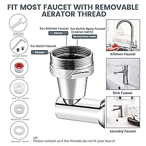 Faucet Extender, 1440° Rotating Faucet Extender for Bathroom Sink with 3 Mode LED Light, Universal Robotic Arm Swivel Faucet Aerator attachment with Adjustable Knobs Splash Filter Kitchen Tap