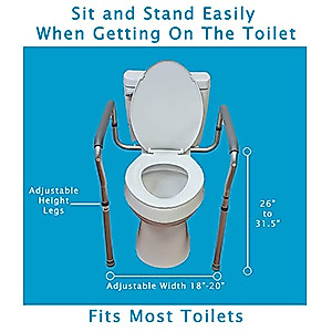 Carex Toilet Safety Frame - Toilet Safety Rails and Grab Bars for Seniors, Elderly, Disabled, Handicap - Easy Install with Adjustable Width/Height, Fits Most Toilets