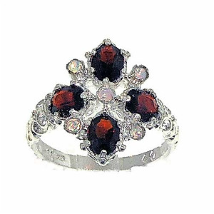 LetsBuyGold 925 Sterling Silver Natural Opal and Garnet Womens Promise Ring - Size 7.5