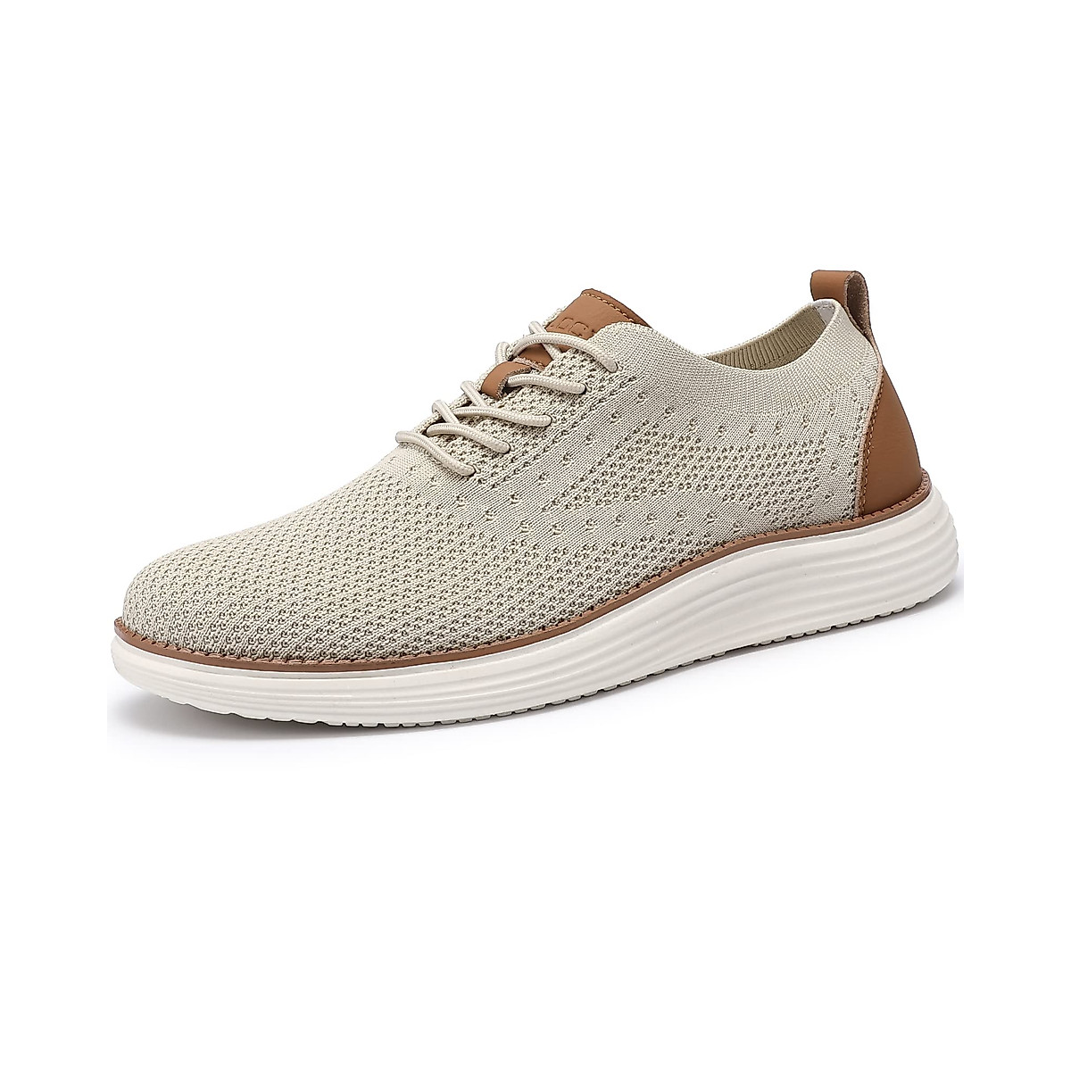 VILOCY Men's Casual Dress Sneakers Oxfords Business Shoes Lace Up Lightweight Comfortable Breathable Walking Knit Mesh Fashion Sneakers Tennis Beige,EU44