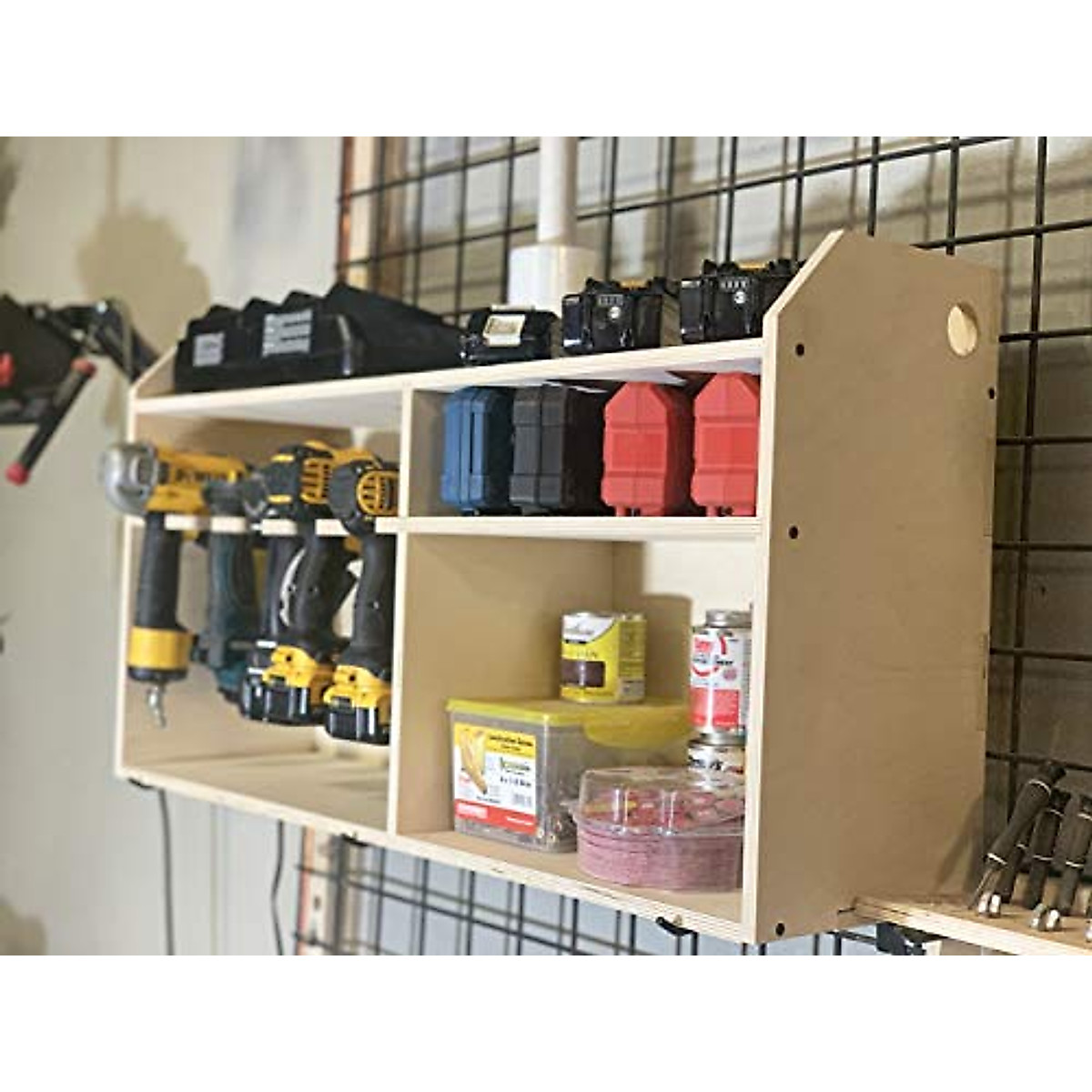 Factory Crafts Cordless Drill Tool Holder Organization Rack Wood Shelf Case Organizer 5-Slot Multi Storage