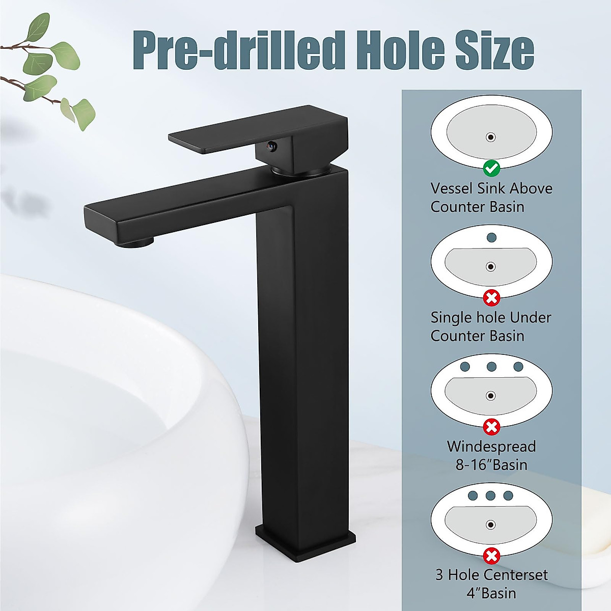 Aolemi Tall Bathroom Faucet Vessel Sink Faucet Single Hole 1 Handle Lavatory Vanity RV Deck Mount Mixer Tap with Pop Up Drain Assembly, Matte Black, Aerator Spout