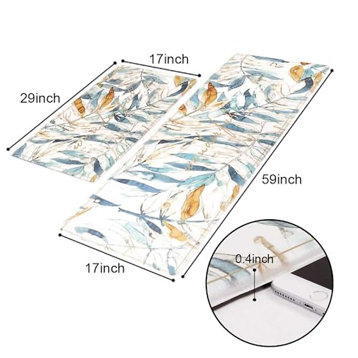 Kitchen Rug Set, LEEVAN Kitchen Floor Mats 2 Piece PVC Leather Anti Fatigue Comfort Heavy Duty Waterproof Oil Proof Non-Skid Rubber Back Washable Doormat Bathroom Area Rug(17" X 29"+17" X 59", Leaves)