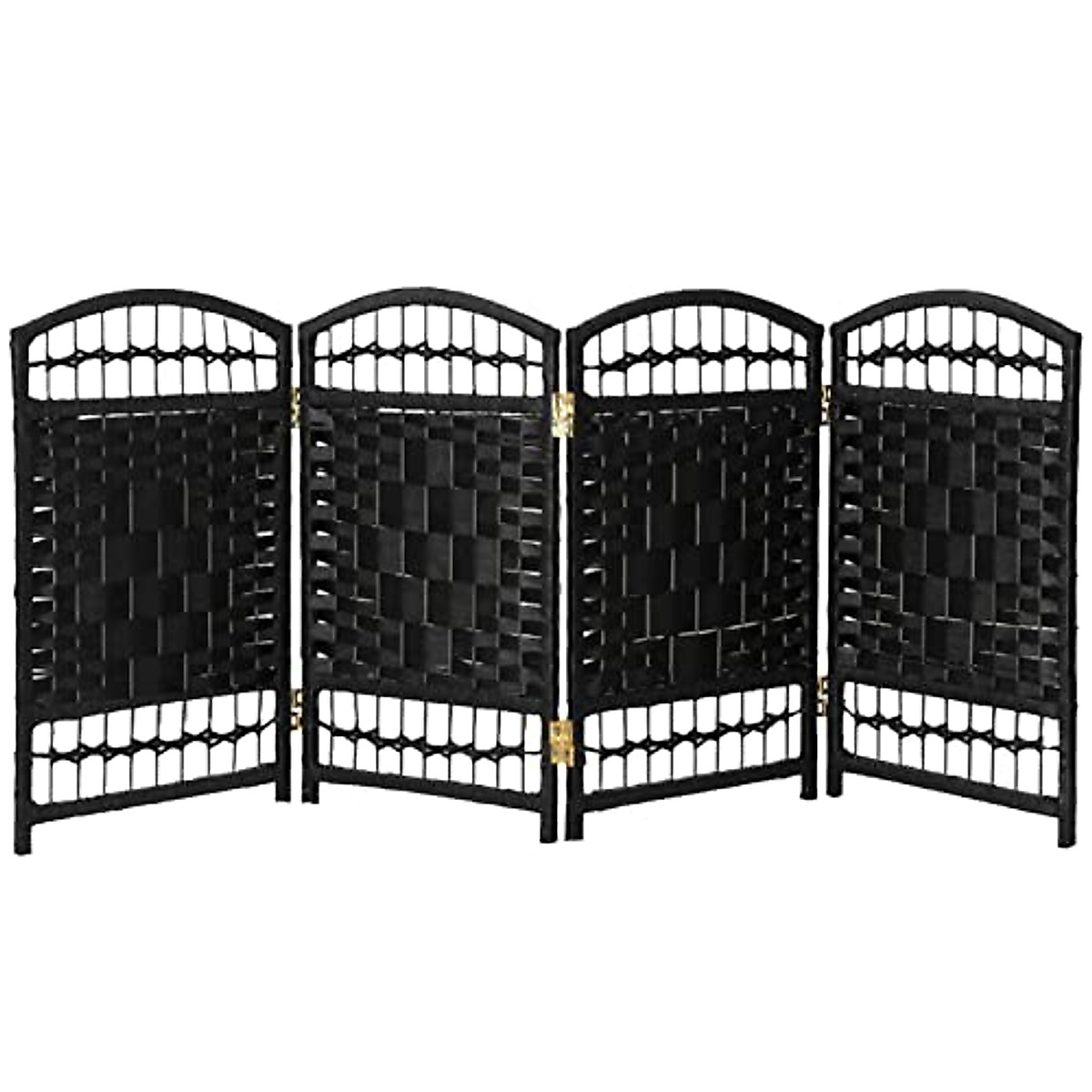 Red Lantern 2 ft. Short Fiber Weave Folding Screen - Black - 4 Panels